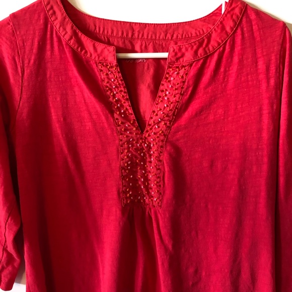 Boden | Tops | Boden Red Embroidered Tunic Top 34 Sleeves Large | Poshmark